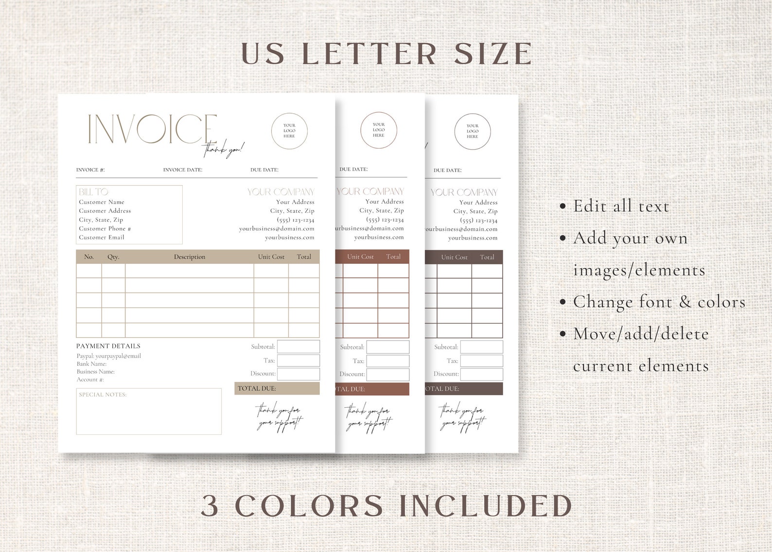 Invoice Template Editable and Printable - Canva Invoice Template ...