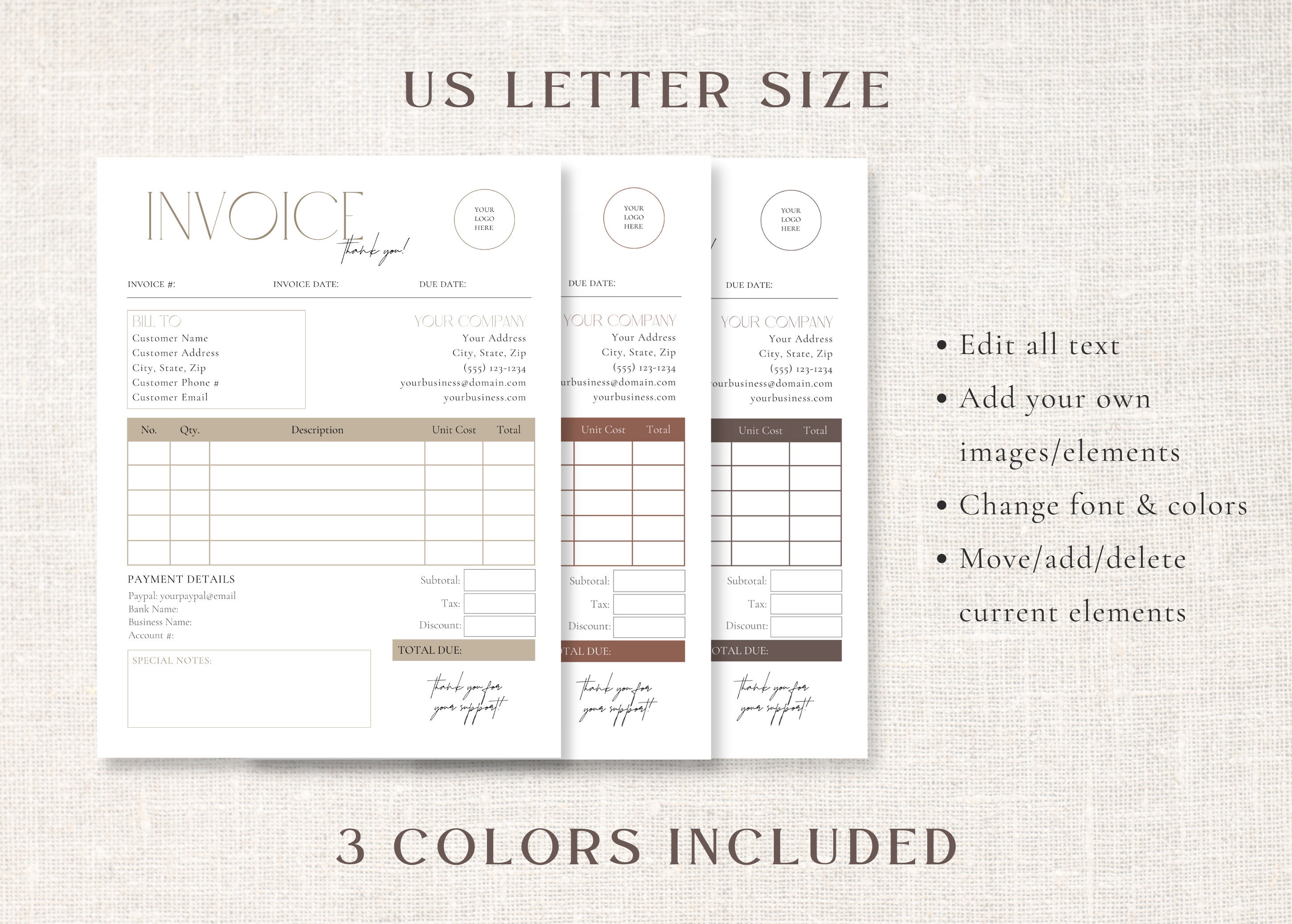 Invoice Template Editable and Printable - Canva Invoice Template ...