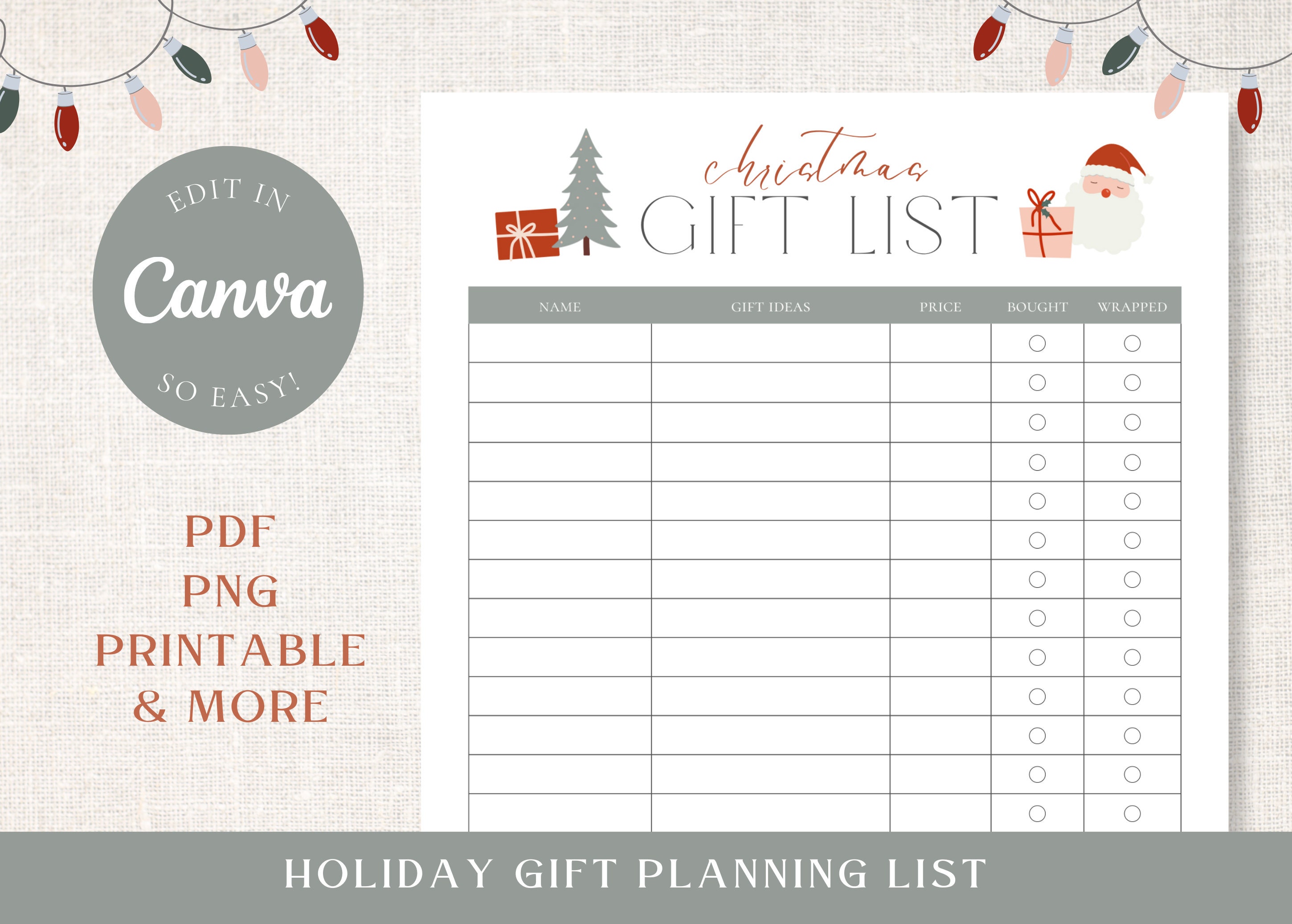 Christmas Gift List Printable Template - Holiday Planner Instant ...