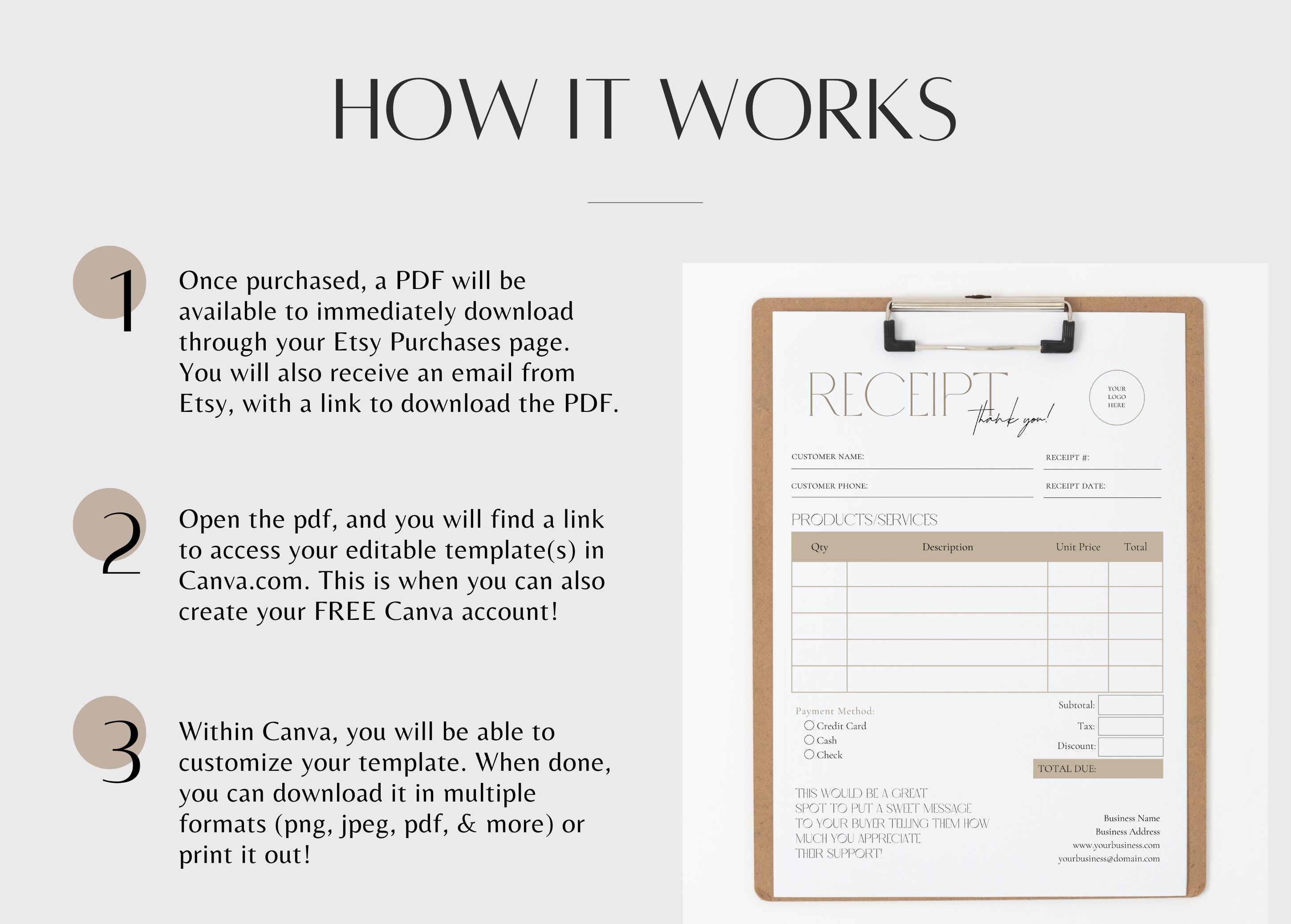 Canva Editable Business Receipt - Printable Customer Receipt Form ...