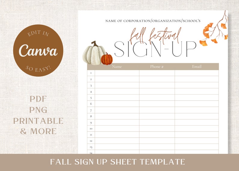 Fall Festival Sign up Form Canva Template - Fall Volunteer Sign up ...