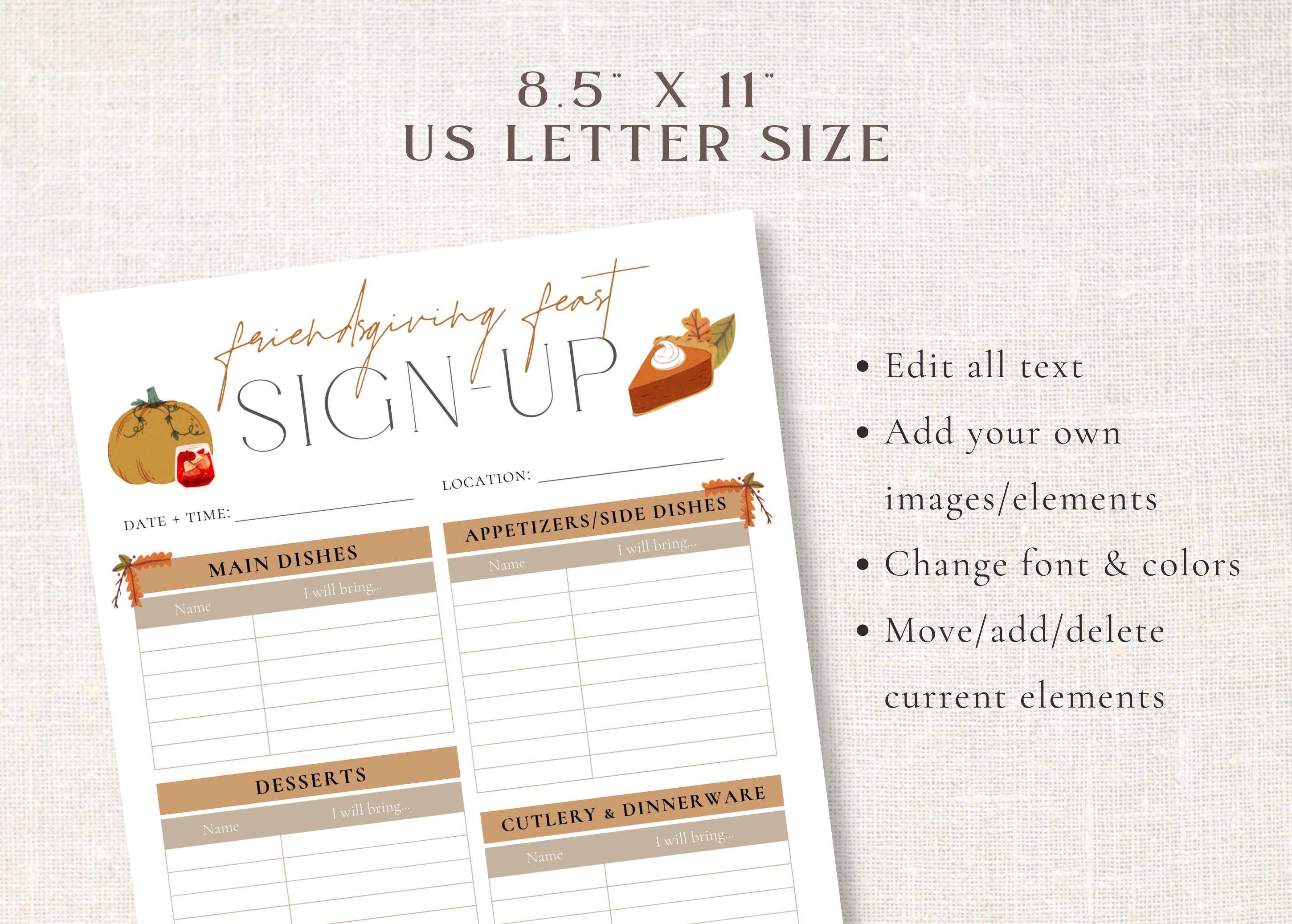 Canva Friendsgiving Potluck Sign up Form - Printable Thanksgiving ...