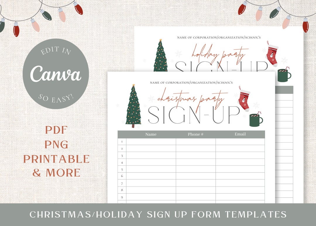 Christmas Party Sign up Form Canva Template - Holiday Volunteer Sign up ...