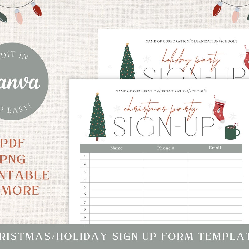 Holiday Work Sign up Sheets - Etsy