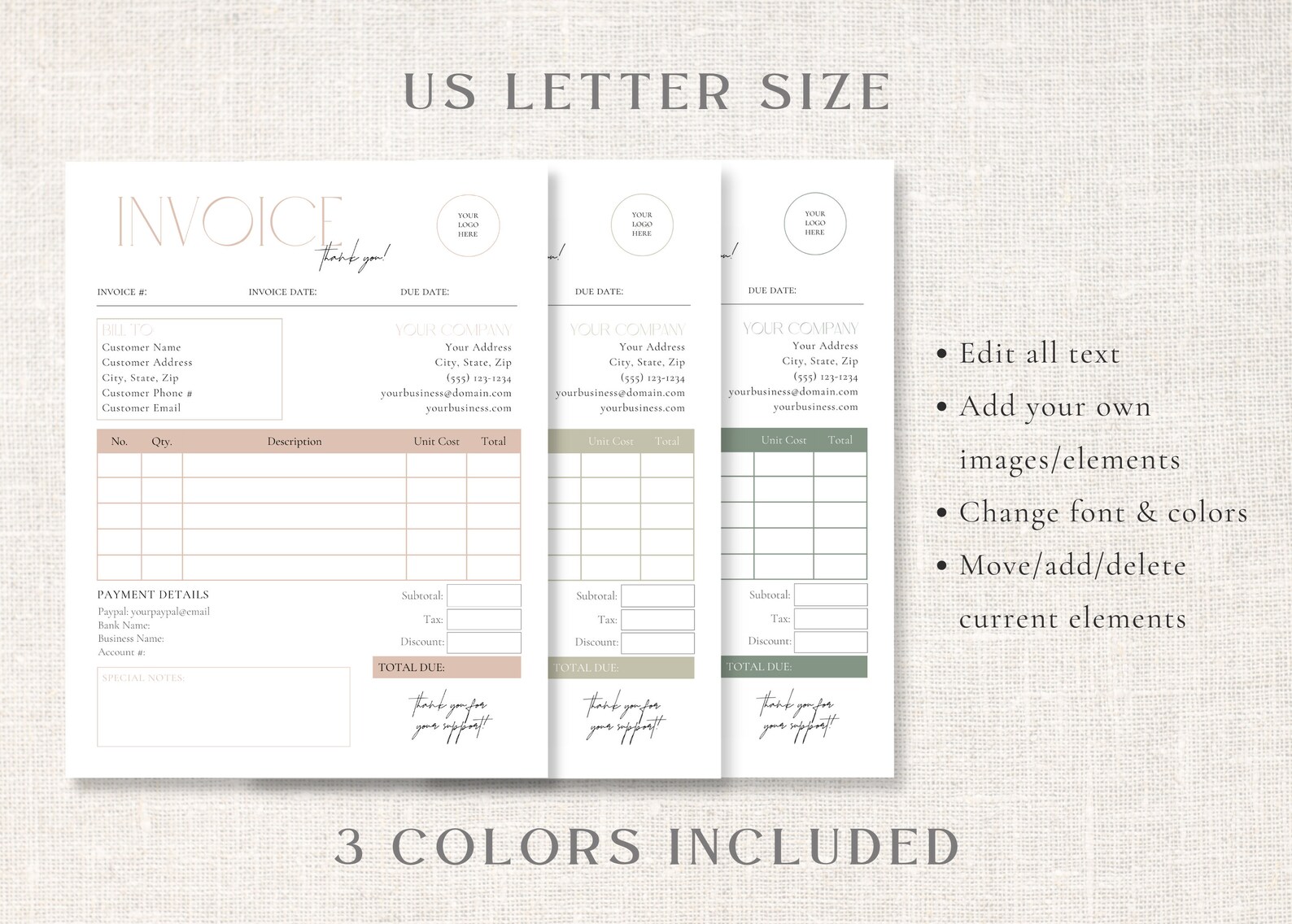 Invoice Template Editable and Printable Canva Invoice Template Invoice ...