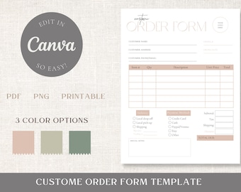 Editable Order Form Template, Purchase Order Form, Canva Template ...