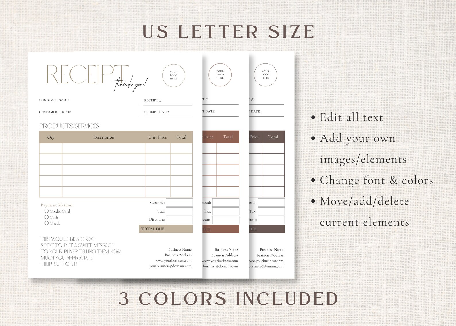 Canva Editable Business Receipt - Printable Customer Receipt Form ...