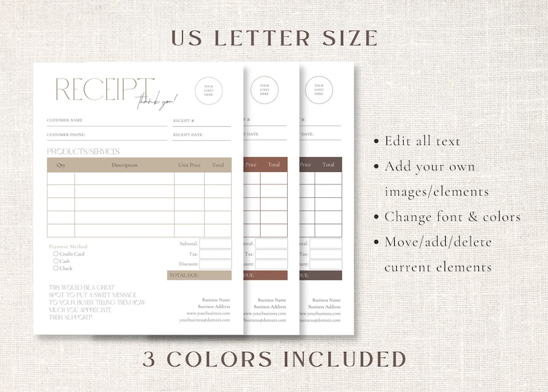 Canva Editable Business Receipt - Printable Customer Receipt Form ...