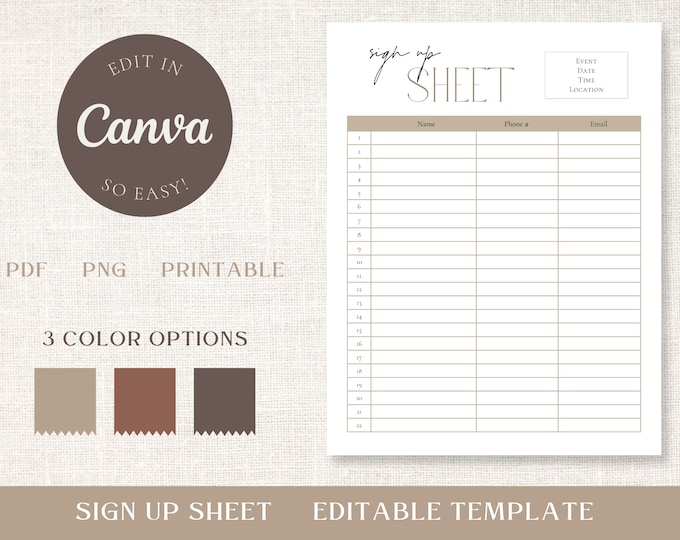 DIY Hostess Sign up Sheet, Editable Customer Sheet, DIY Customer Guest ...