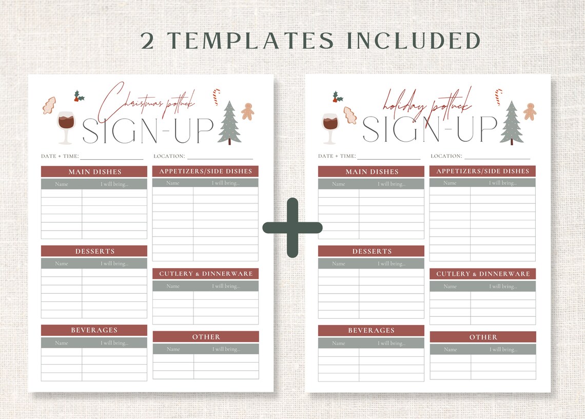 Canva Christmas Potluck Sign up Form Printable Holiday Potluck Sign up ...