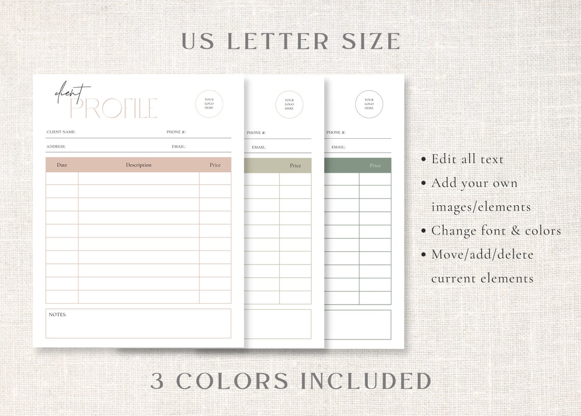 Client Information Editable Template - Modern Client Profile Printable ...