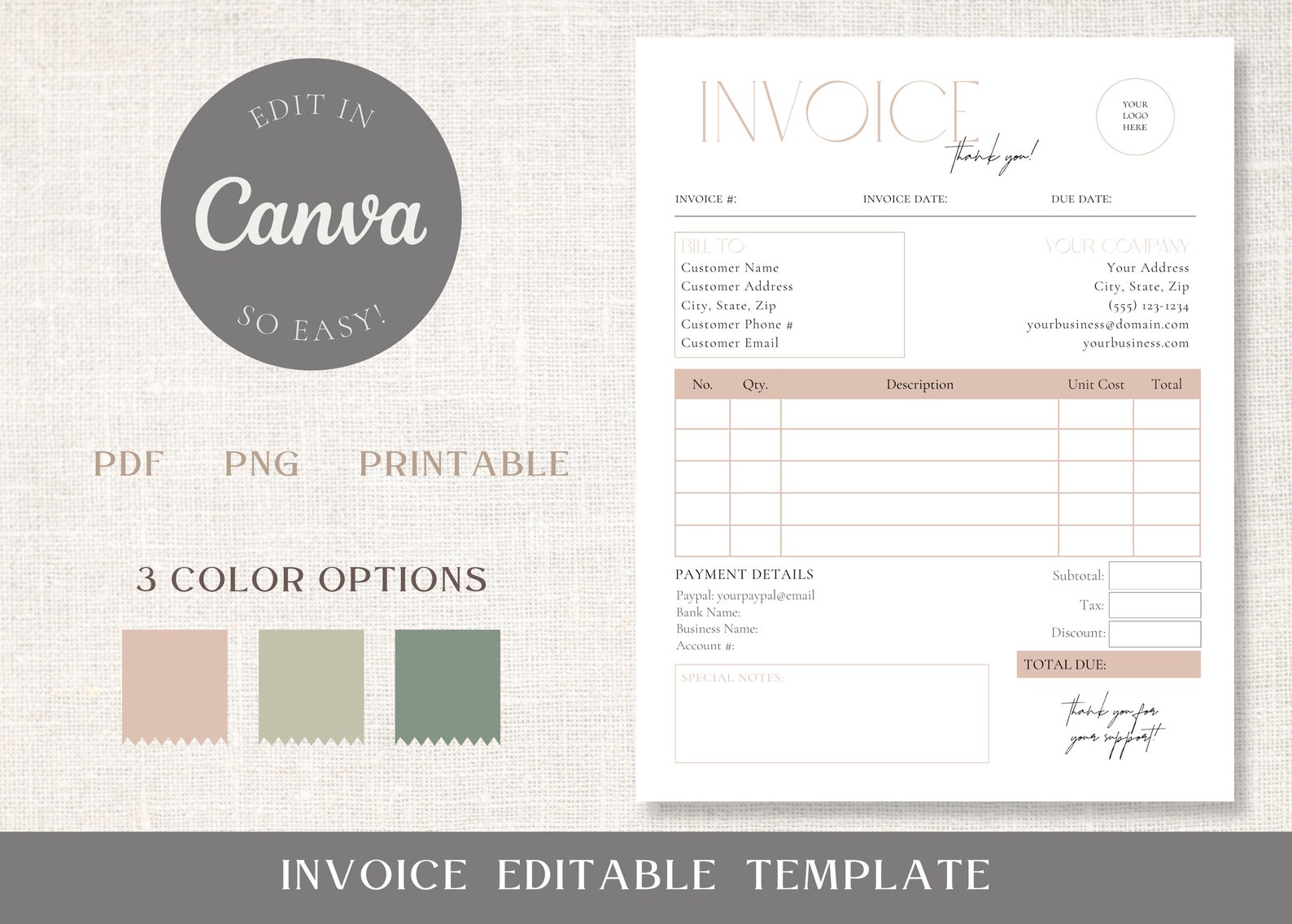 Invoice Template Editable and Printable Canva Invoice Template Invoice ...