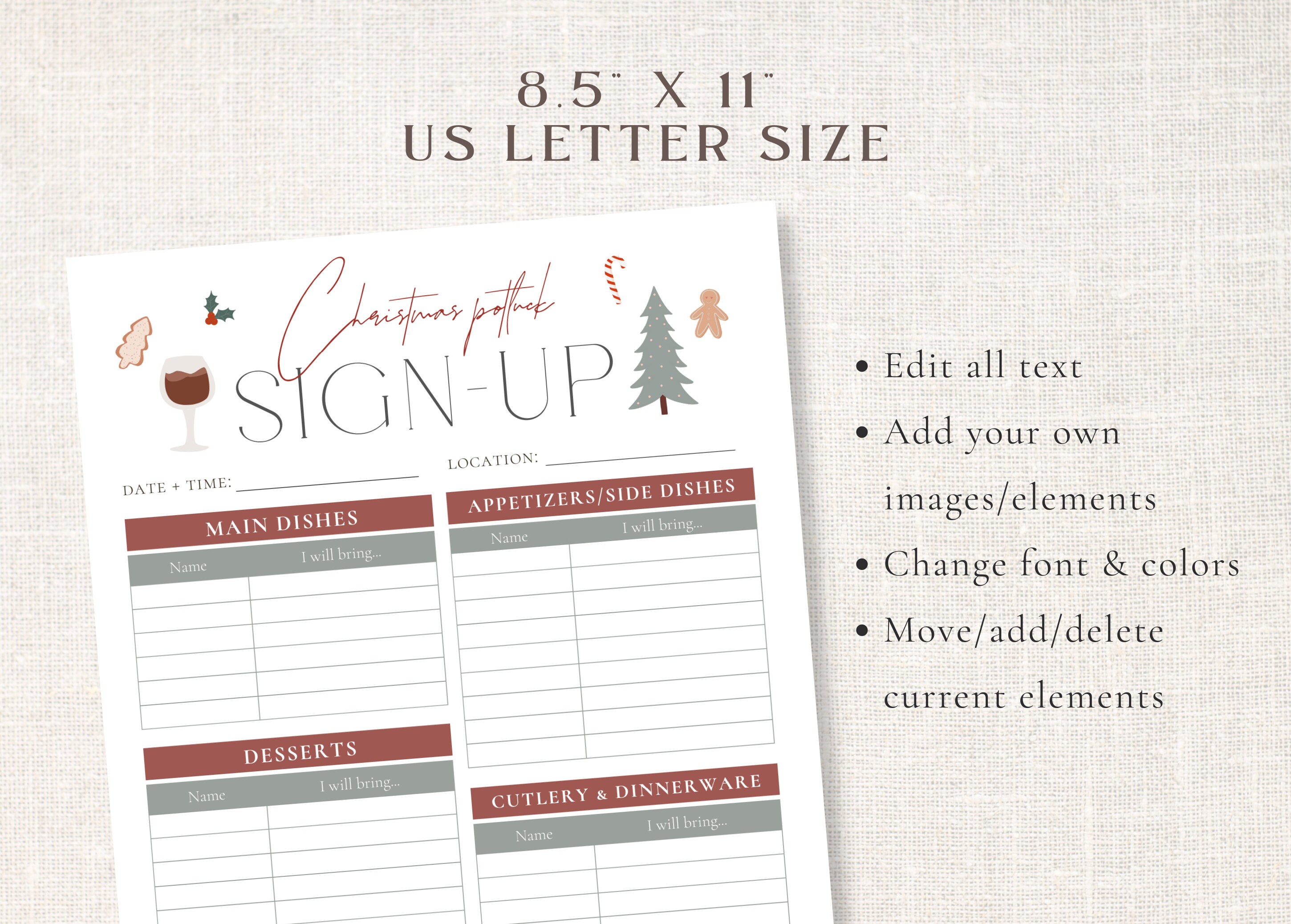 Canva Christmas Potluck Sign up Form - Printable Holiday Potluck Sign ...