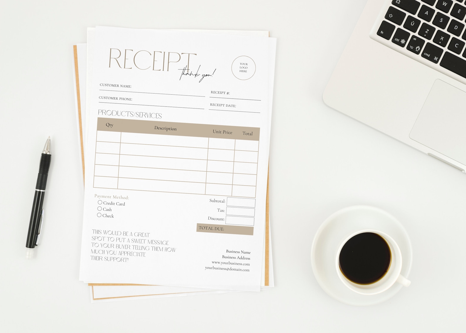 Canva Editable Business Receipt - Printable Customer Receipt Form ...