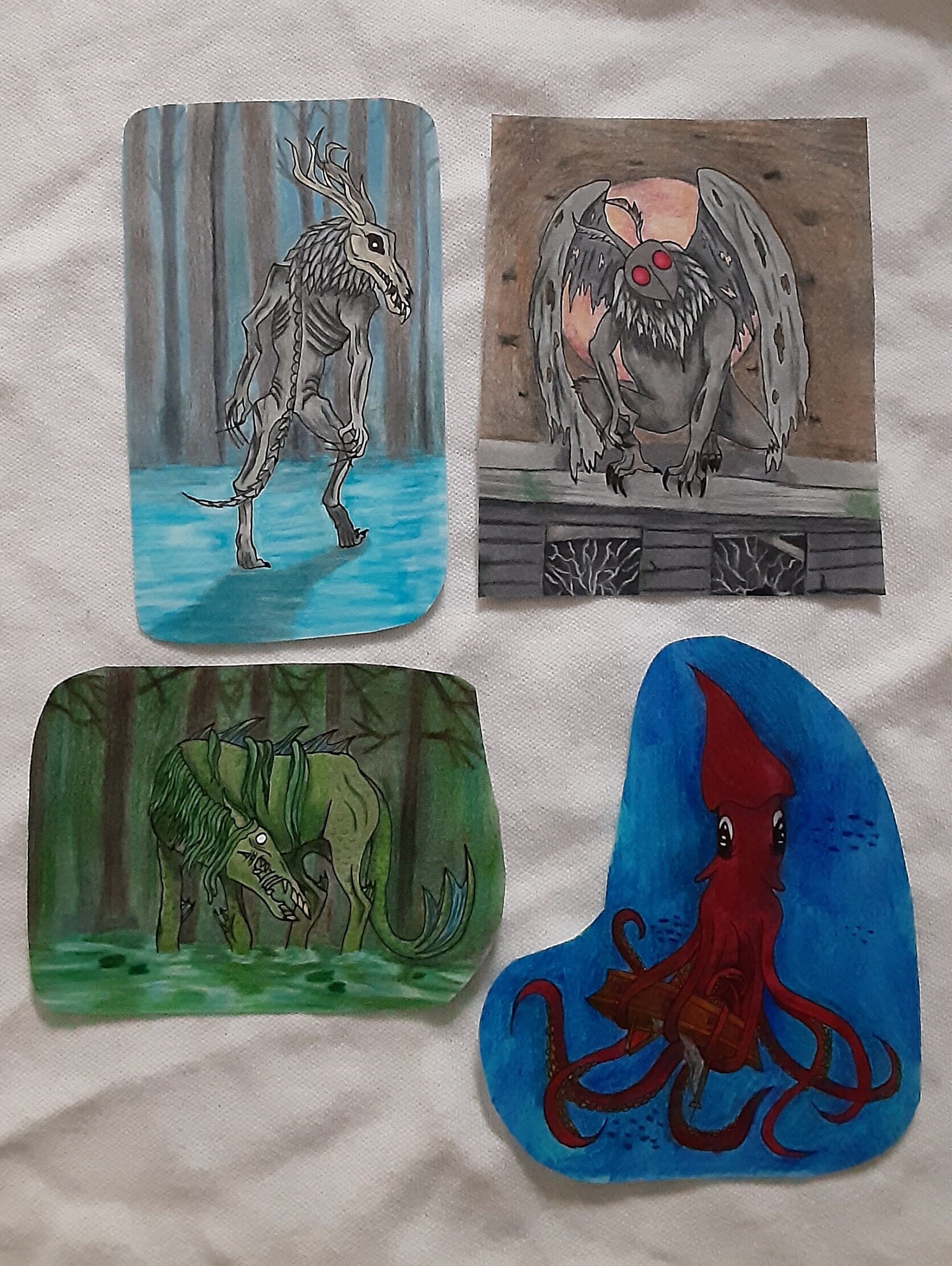 Original Mini Cryptid Drawings wendigo,mothman,kelpie,kraken - Etsy Canada