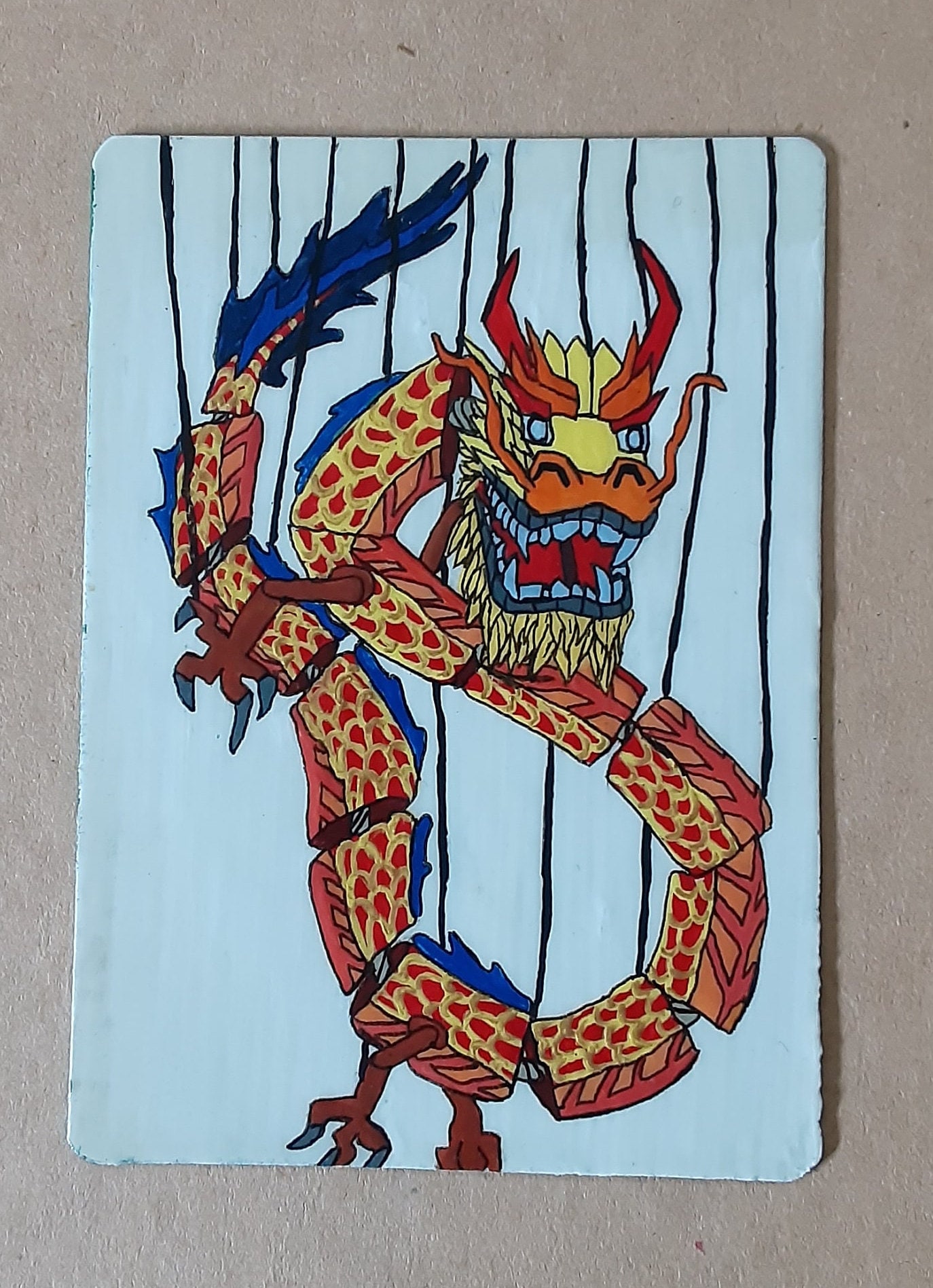 Chinese Dragon Puppet, Original Hand Painted Art Card - Etsy