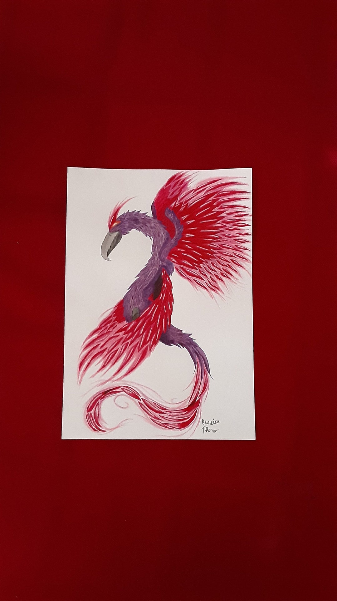 Original 4 Winged Ruby Phoenix Watercolor Drawing - Etsy