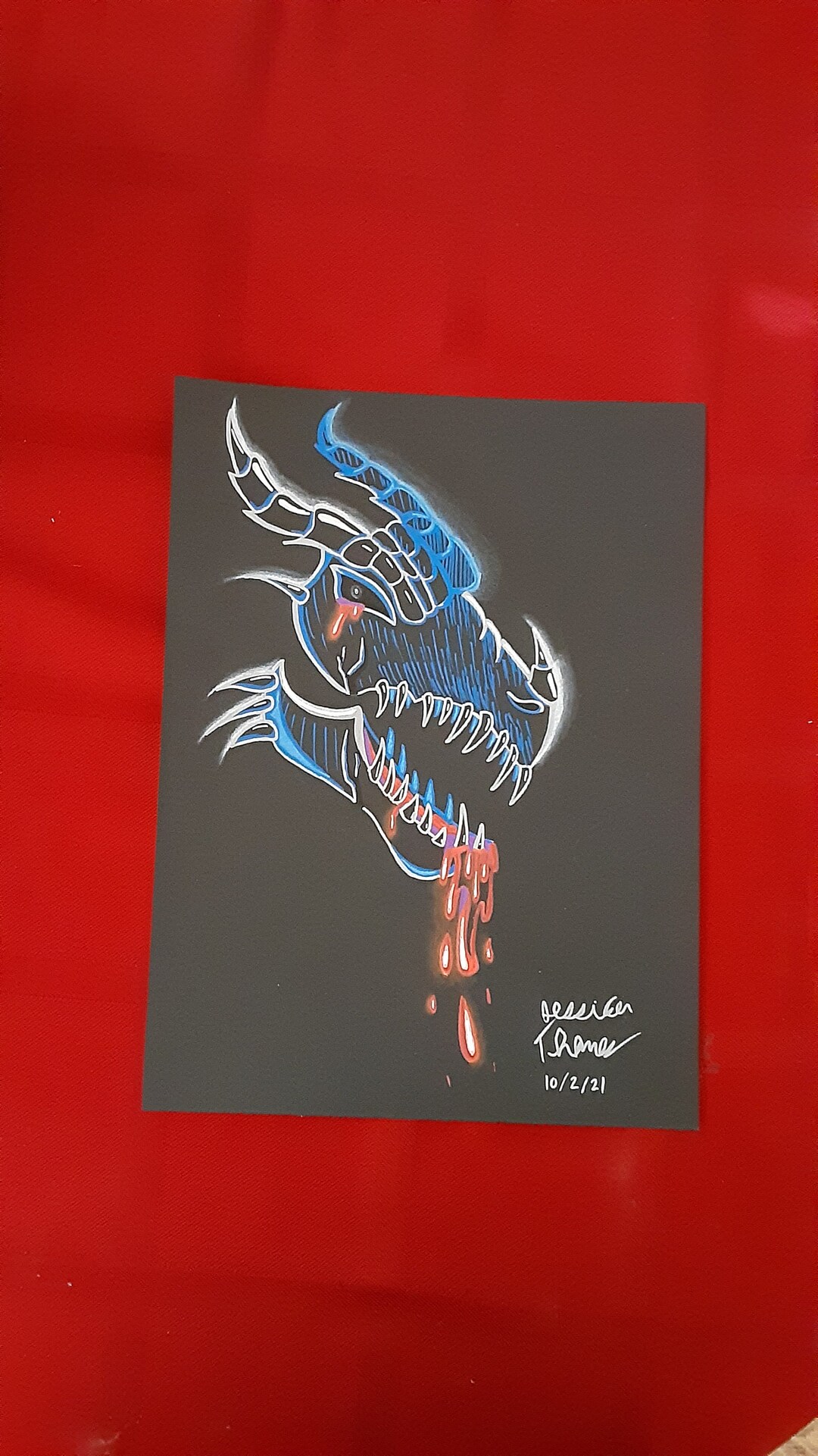 Original Dragon Skull Blood Flow Posca Drawing - Etsy
