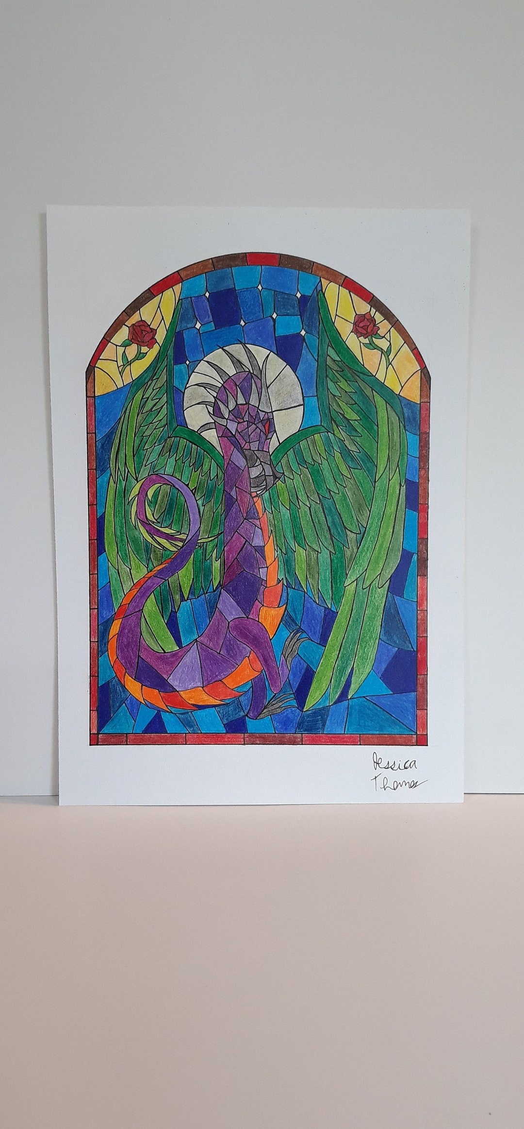 Original Dragon Stained Glass Drawing - Etsy