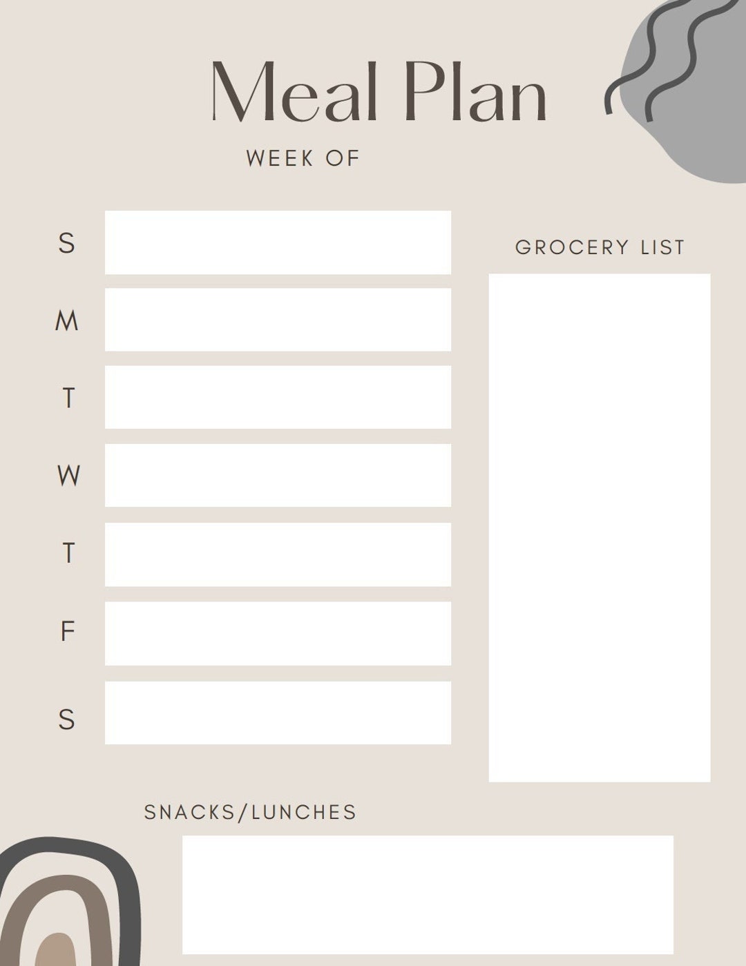 Boho Minimal Weekly Meal Plan Template - Etsy
