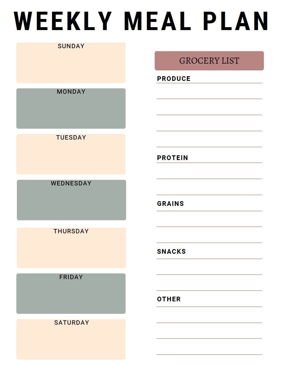 Simple Weekly Meal Plan With Grocery List - Etsy
