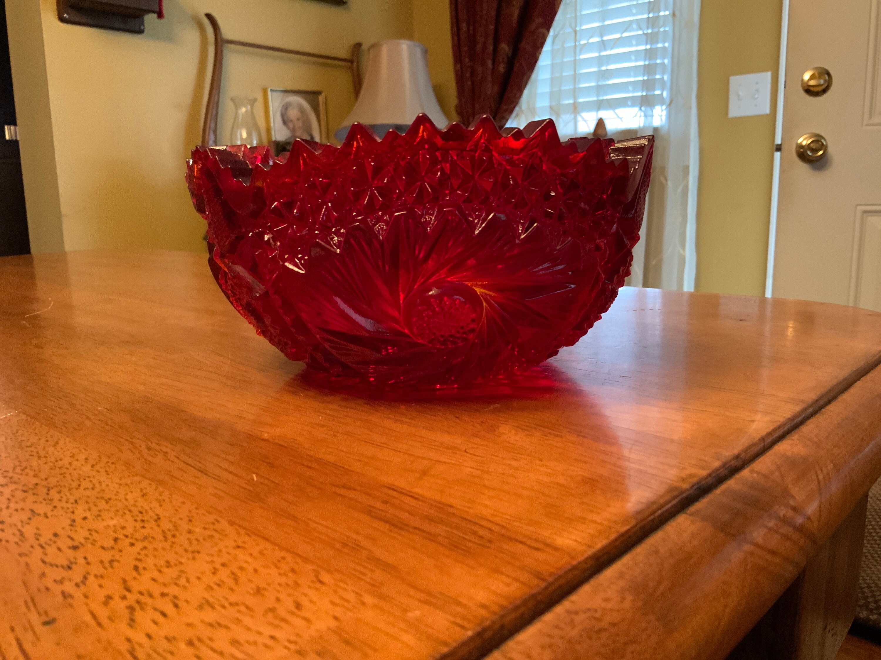 Ruby Red Cut Glass Sawtooth Edge Bowl - Etsy