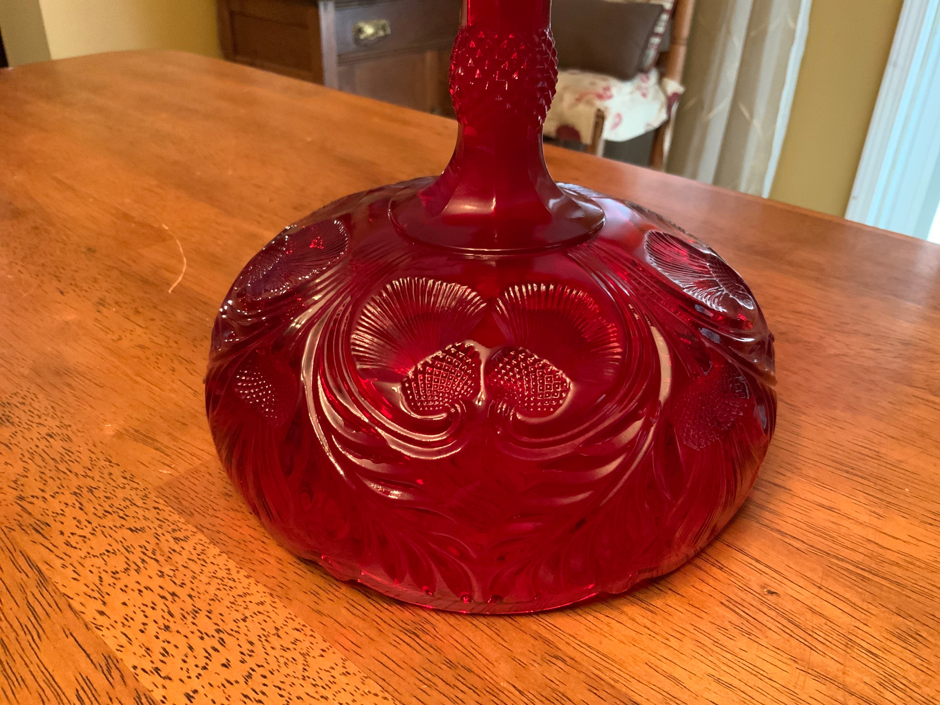 Ruby Red Pedestal Inverted Thistle Compote by Mosser Glass Company - Etsy