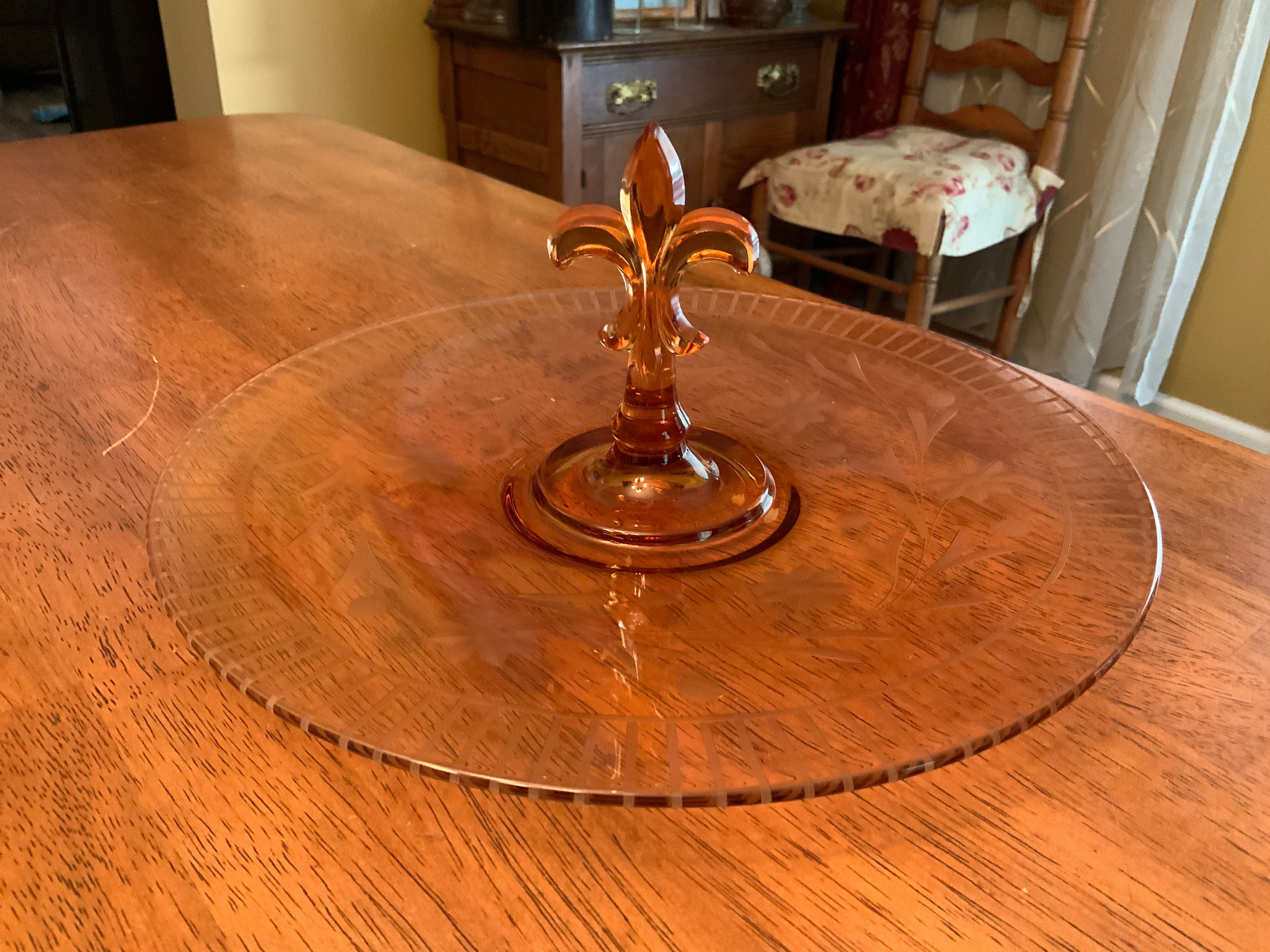 Fostoria Pioneer Pink Amber Fleur De Lis Serving Dish - Etsy
