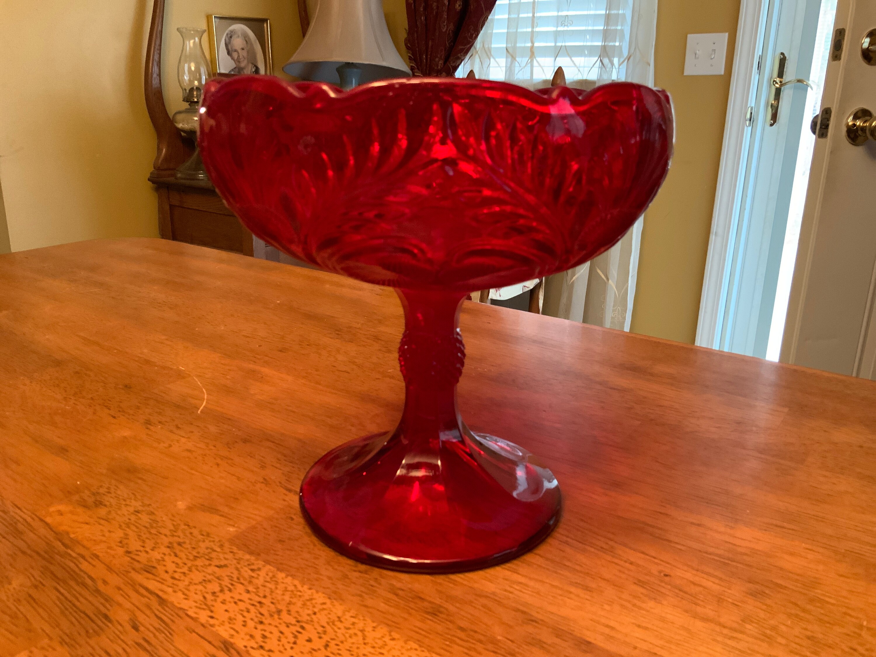Ruby Red Pedestal Inverted Thistle Compote by Mosser Glass Company - Etsy
