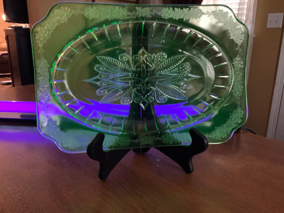 Jeanette Glass Adam Pattern Uranium Glass Platter Depression Glass - Etsy