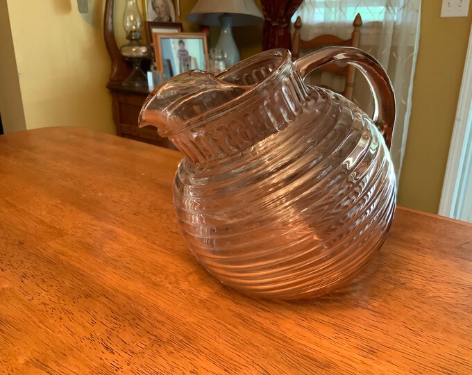 Pink Manhattan Depression Glass Tilt Ball Pitcher - Etsy