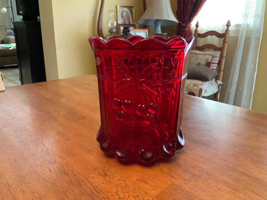 Mosser Glass Ruby Red Cherry Thumbprint Tobacco Jar - Etsy