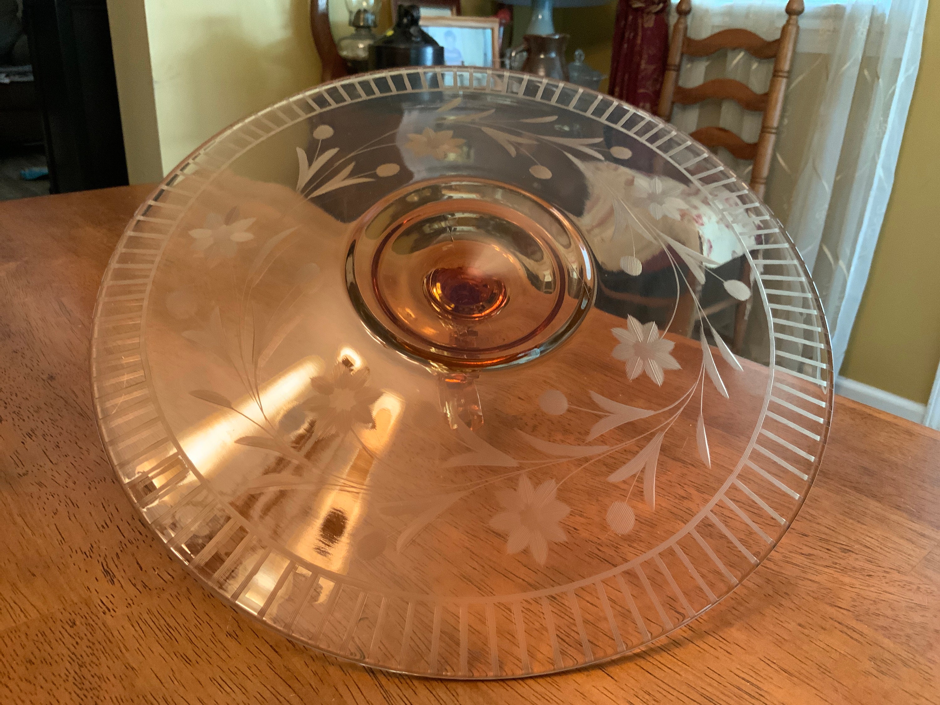 Fostoria Pioneer Pink Amber Fleur De Lis Serving Dish - Etsy