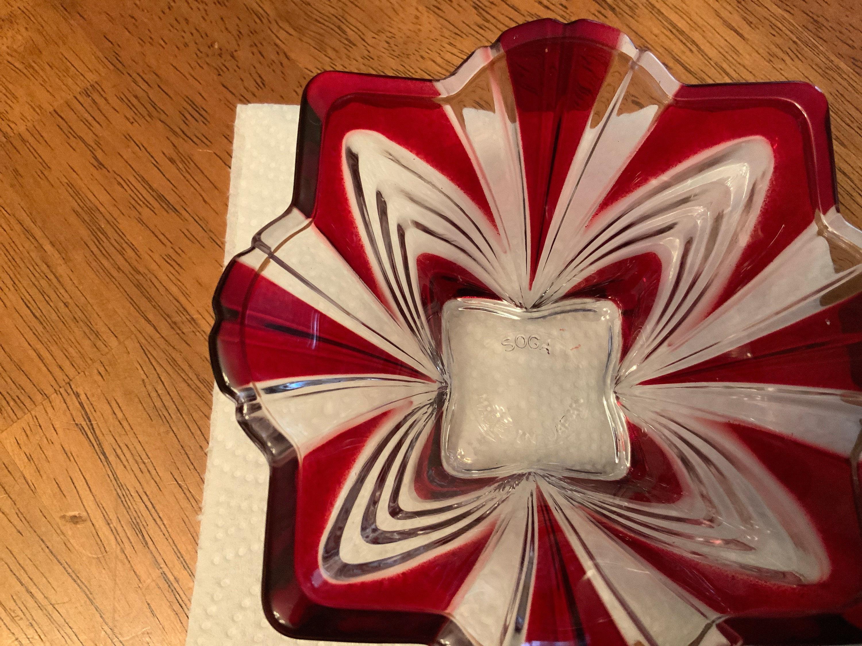 Red and Clear SOGA Made in Japan Pressed Glass Square Bowl - Etsy
