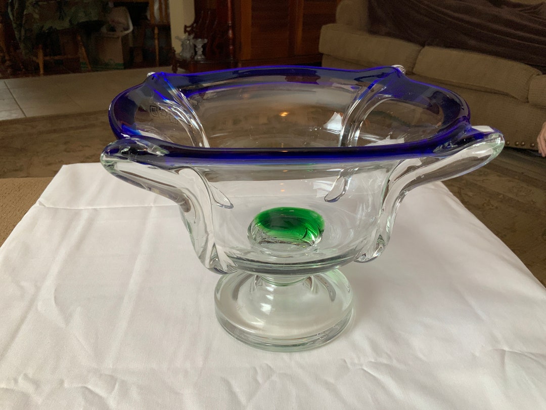 Mid-century Modern Pinched Blown Glass Compote Decorative Bowl - Etsy