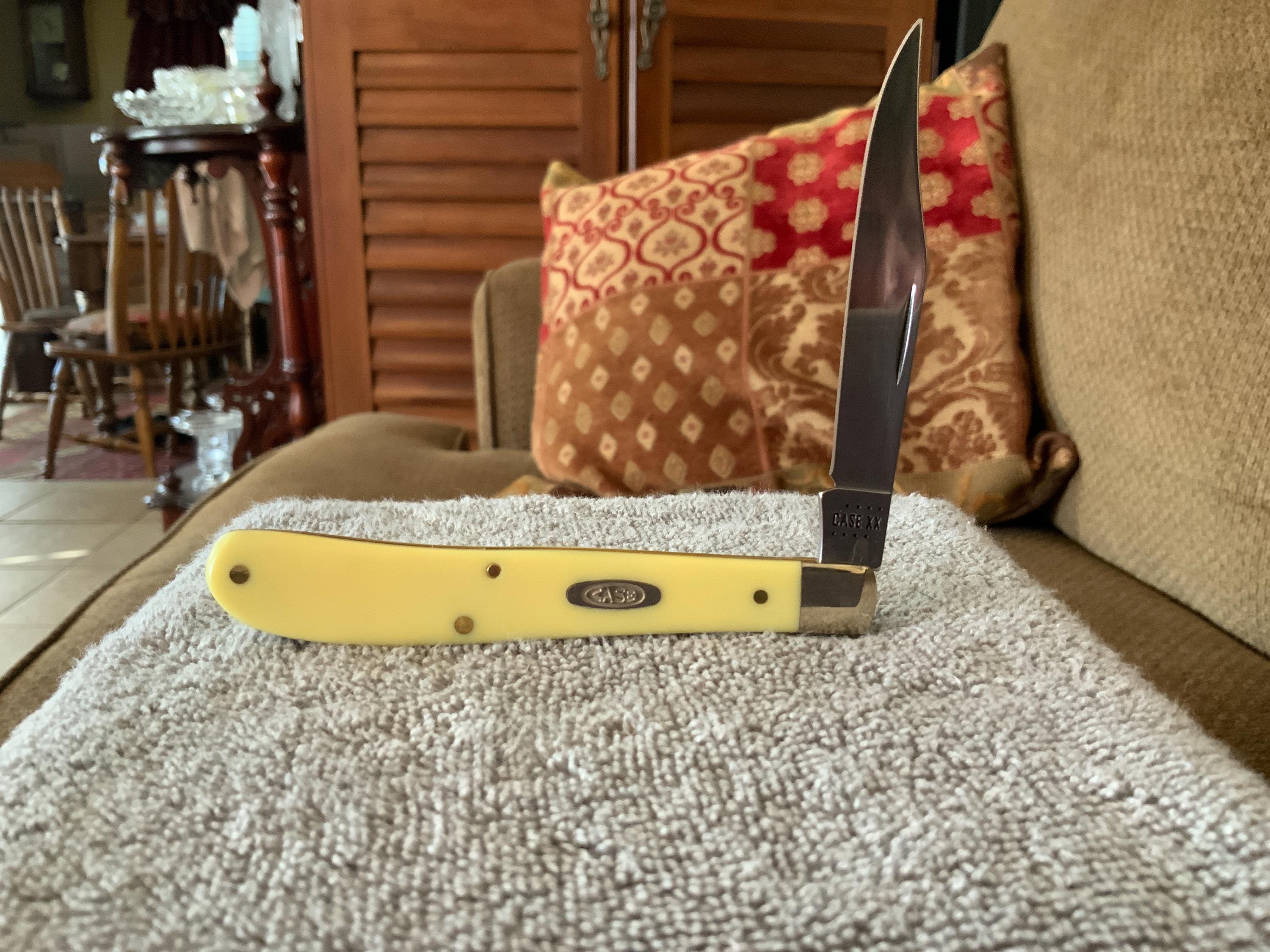 Case XX Yellow Delrin Slimline Trapper Carbon Steel Pocket Knife No ...