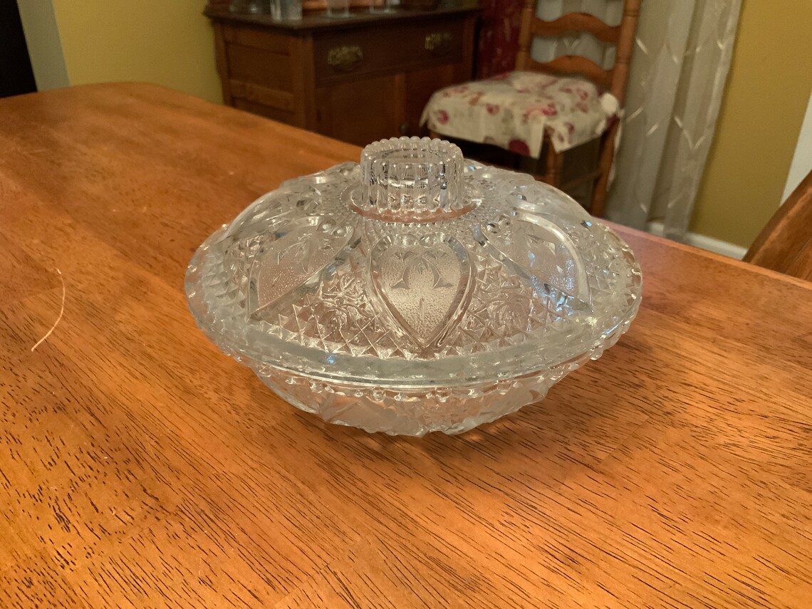 Pasari Pressed Glass Candy Dish With Lid - Etsy