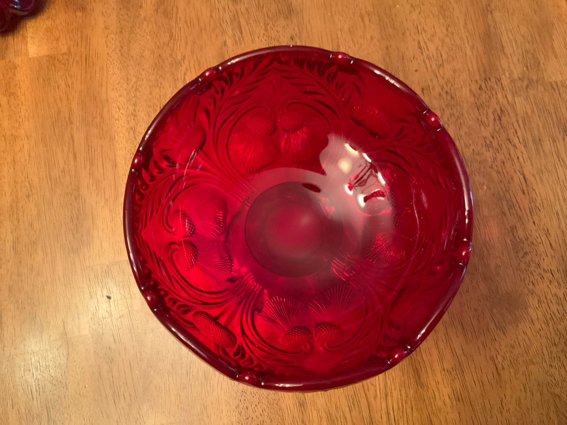 Ruby Red Pedestal Inverted Thistle Compote by Mosser Glass - Etsy