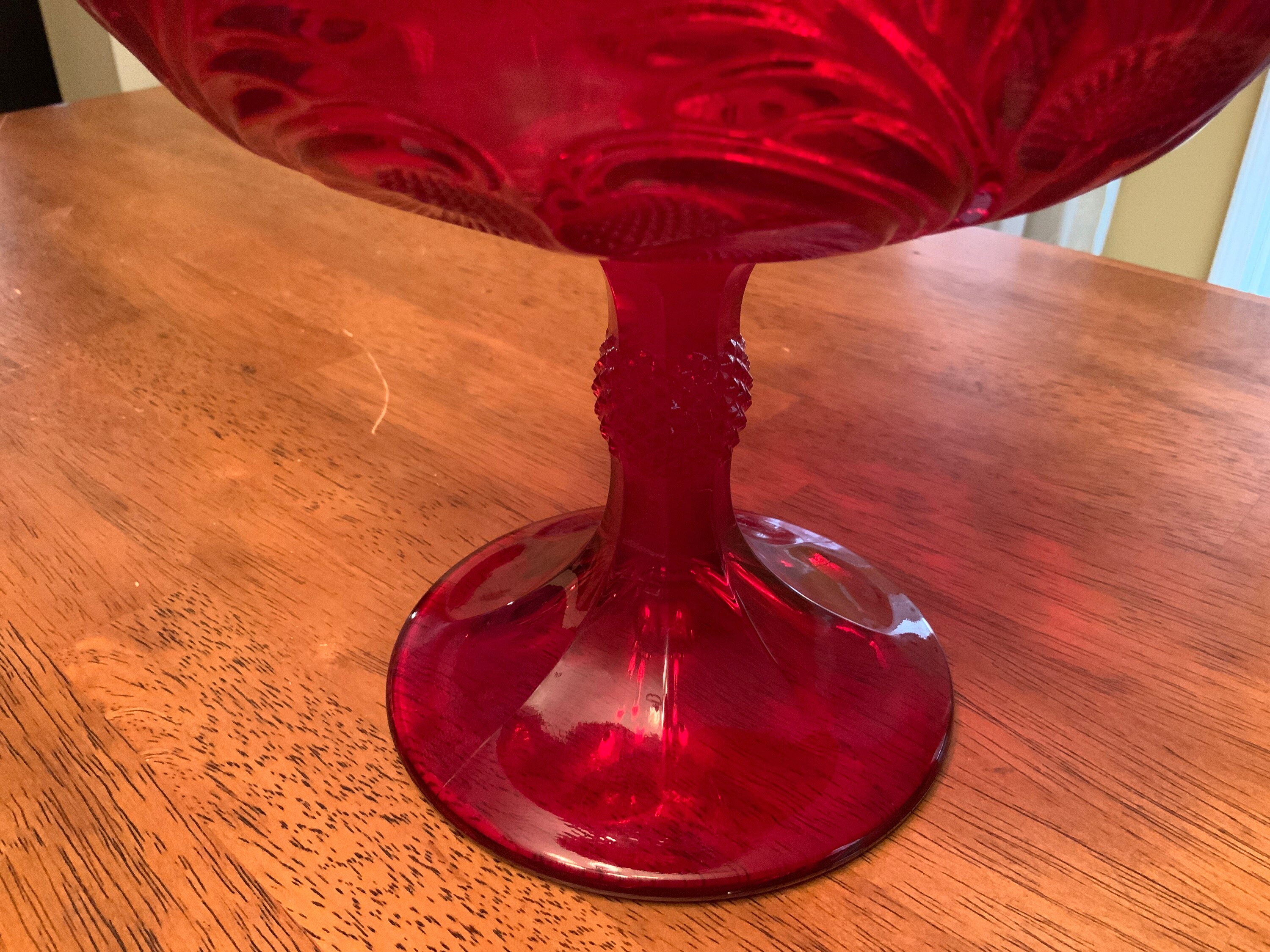 Ruby Red Pedestal Inverted Thistle Compote by Mosser Glass Company - Etsy