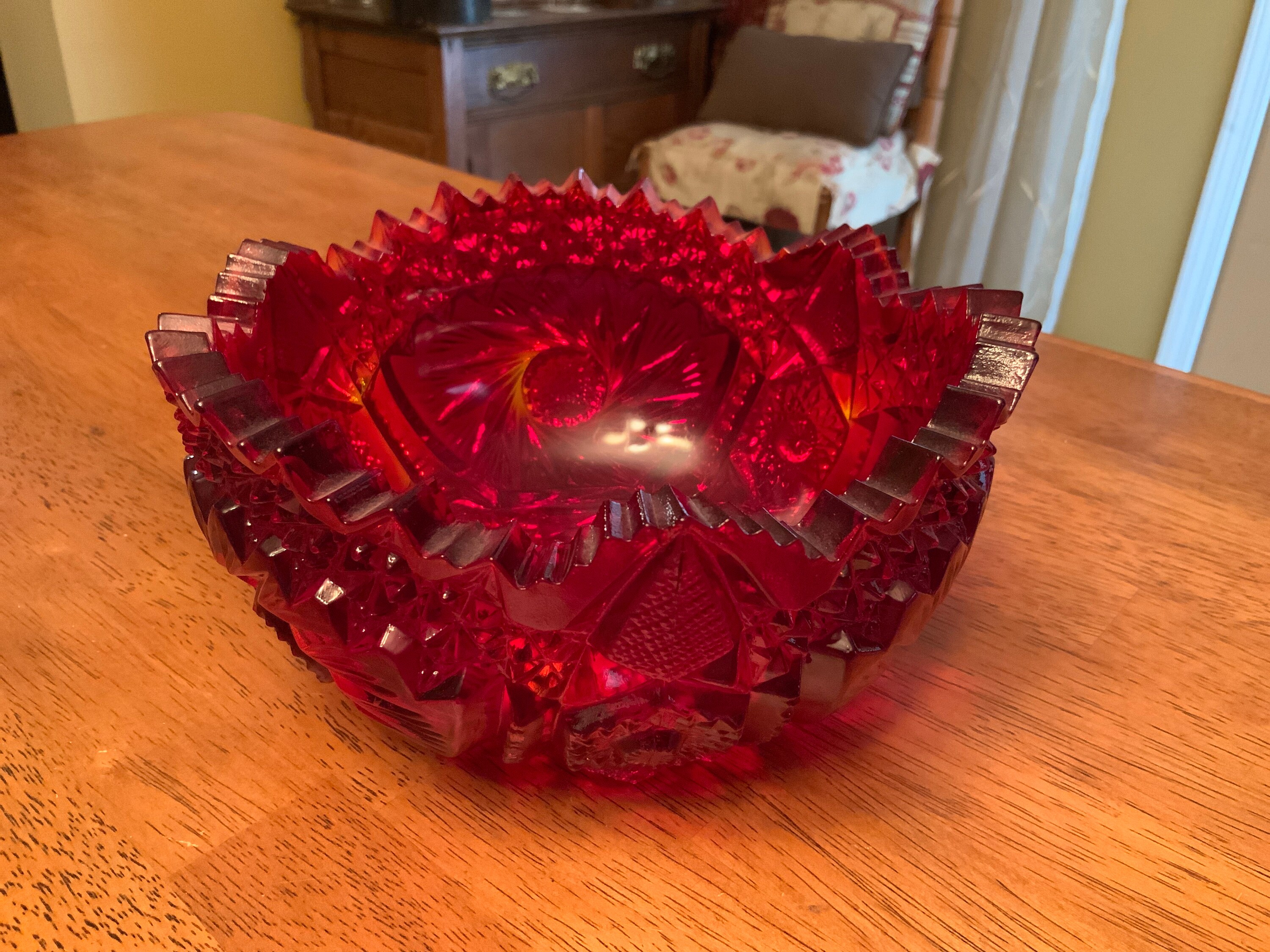 Ruby Red Cut Glass Sawtooth Edge Bowl - Etsy