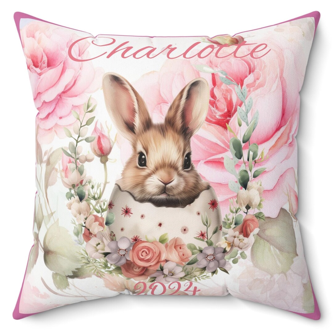 Personalized 2024 Easter Bunny Shabby Chic Square Pillow, Baby's Easter ...