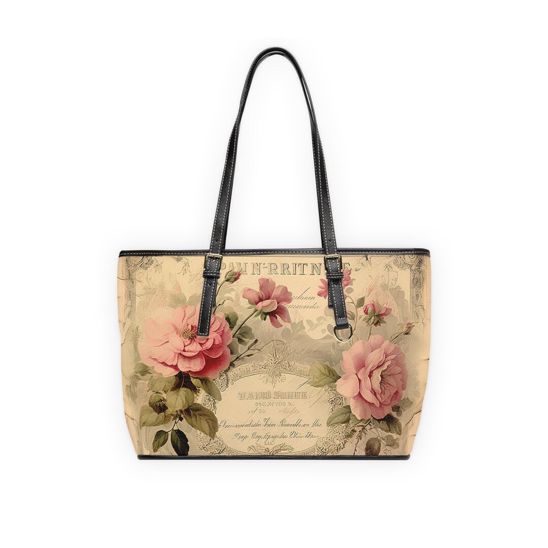 Pink Roses Old Script Certificate Shabby Chic Shoulder Bag, French ...
