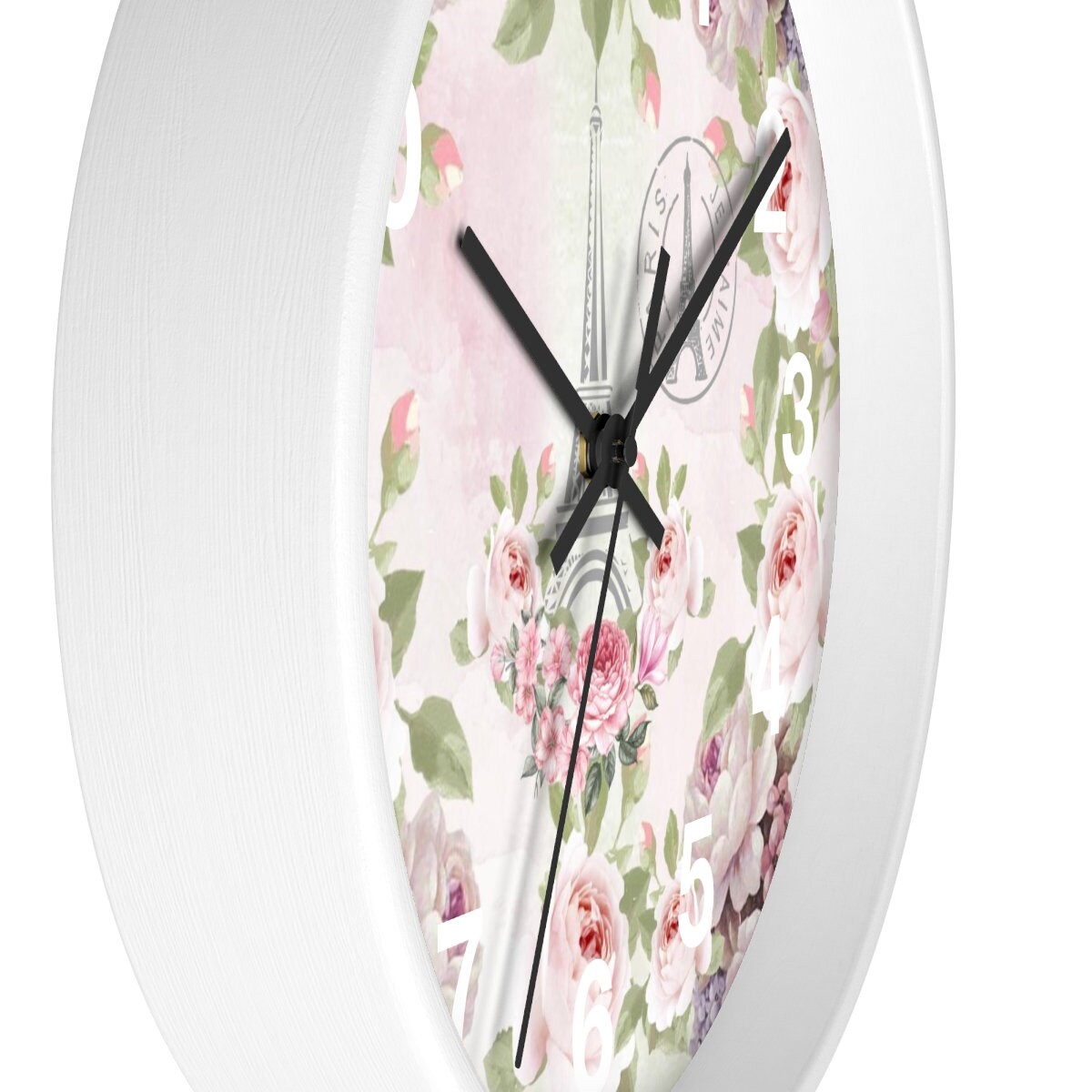 Pink Flower Wall Clock, Paris, Home Decor, Country Cottage, Farmhouse ...
