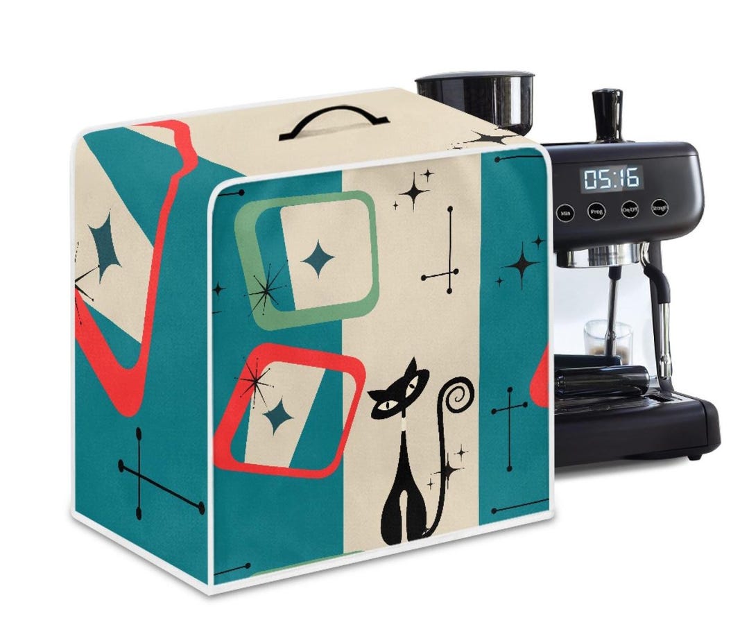 Atomic Cat Teal and Shapes Retro Coffee Machine Cover, Dust Cover ...