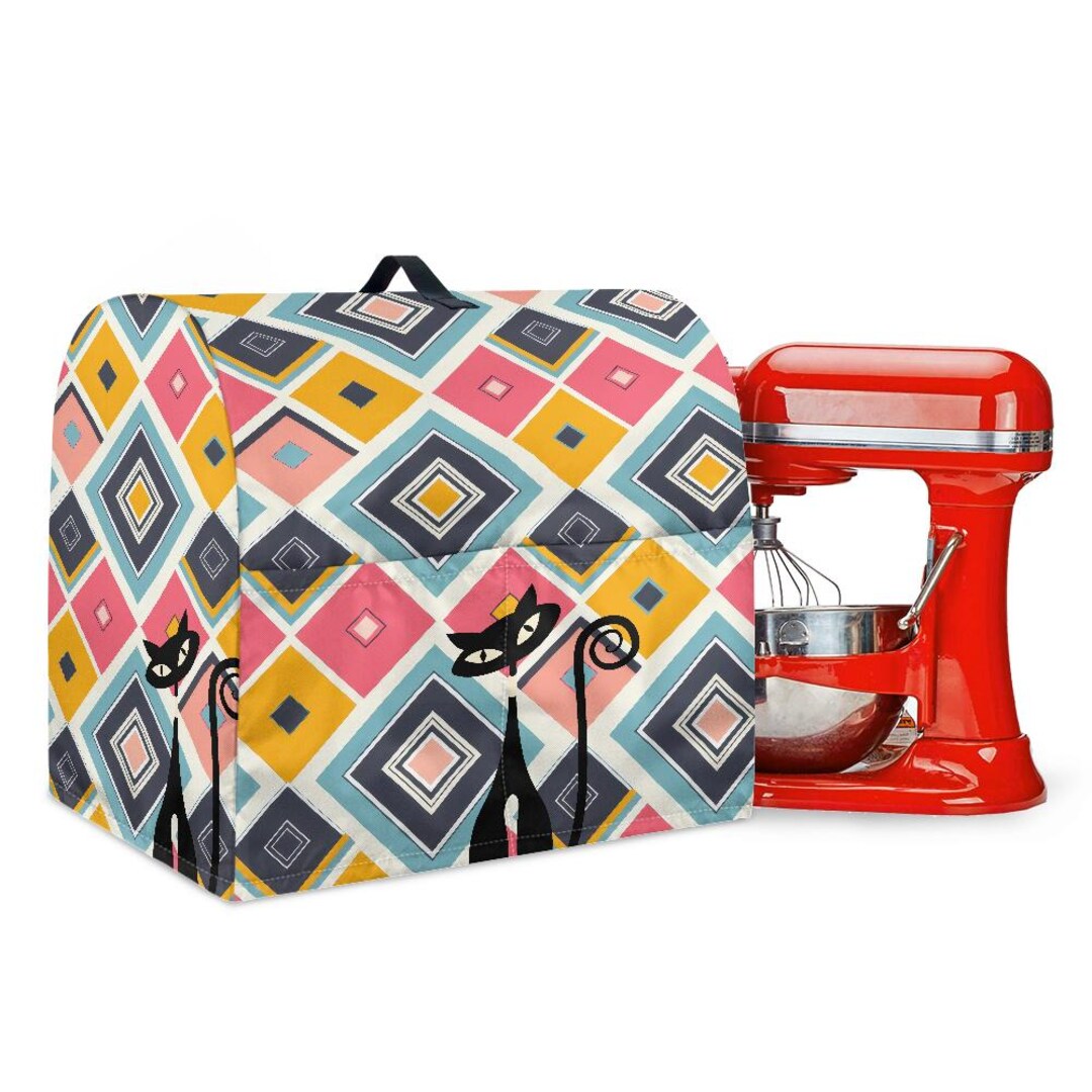 Colorful Retro Shapes Atomic Cat Mixer Hood, Appliance Cover, Dust ...