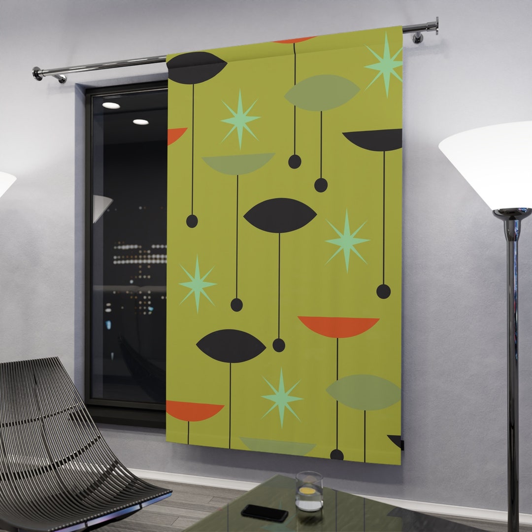 Green MCM Retro Inspired Window Curtains 1 Piece, Mid Century Modern ...