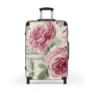 Vintage Rose Shabby Chic Style Suitcase on Wheels, Travel Holiday ...