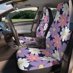 Retro Flowers Pink and Purple Car Seat Covers, Front Seat, Car ...