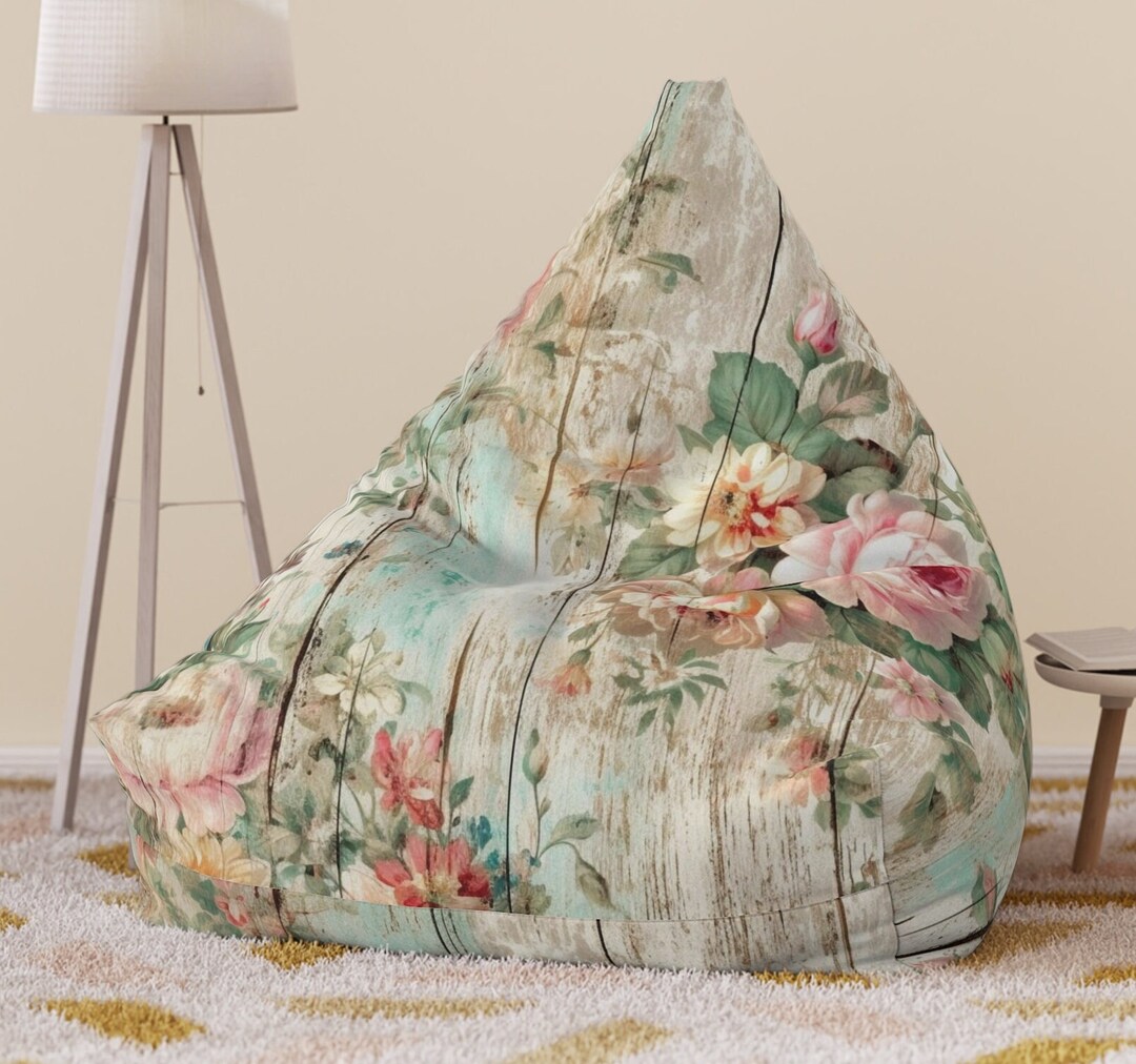 Woodgrain Look Shabby Chic Floral Bean Bag Chair COVER, Chic Home Decor, Cover for Beanbag - Etsy