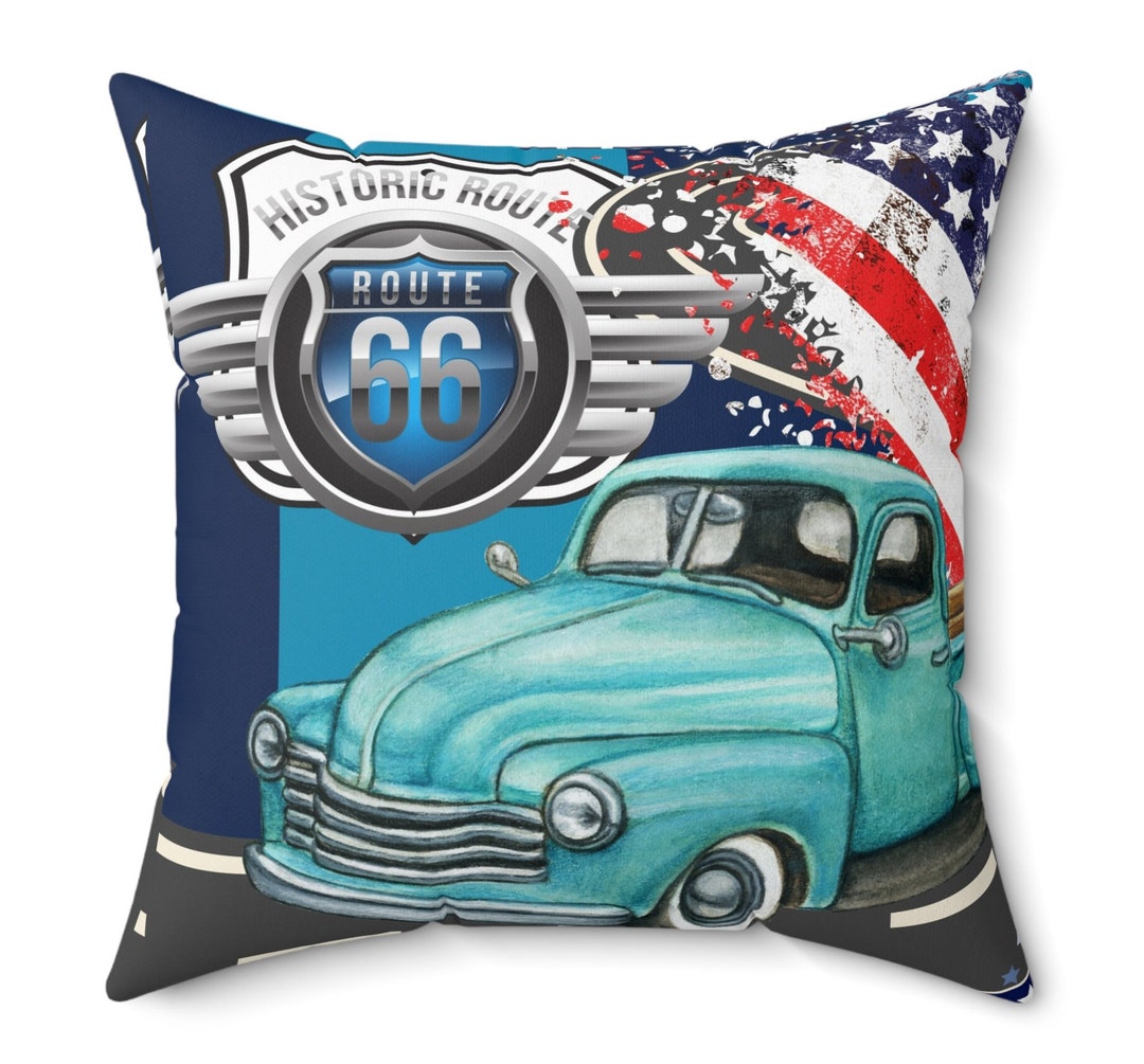 Route 66 Vintage Truck Design Spun Polyester Square Pillow, Mancave ...